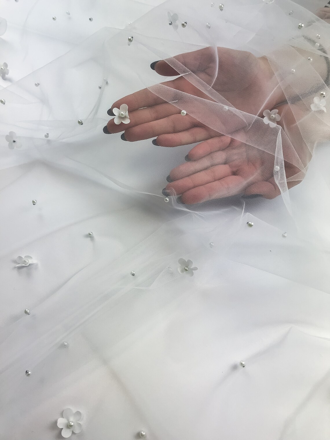 Tulle with pearls and flowers Floral tulle mesh tulle fabric | Etsy