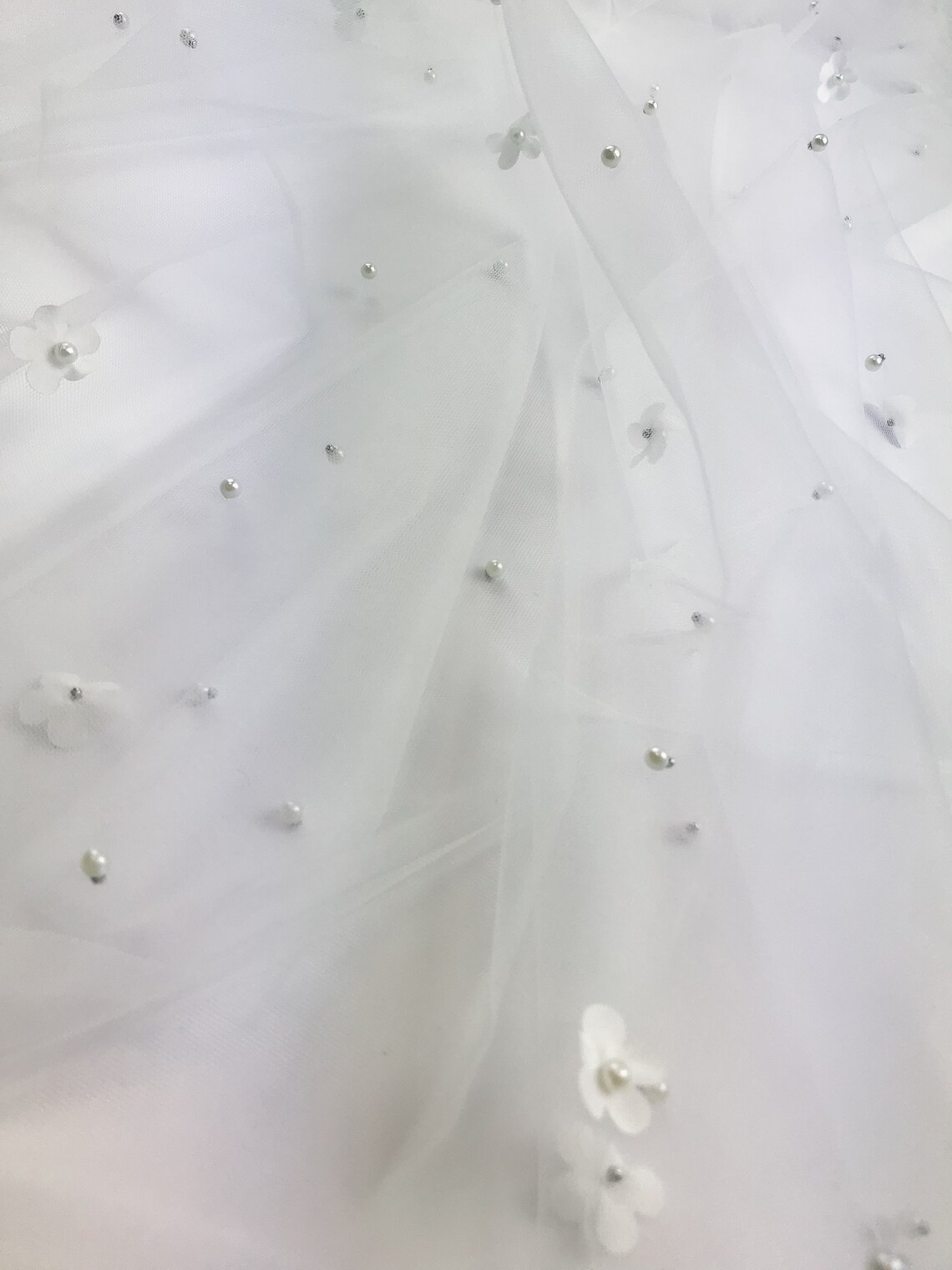 Tulle with pearls and flowers Floral tulle mesh tulle fabric | Etsy