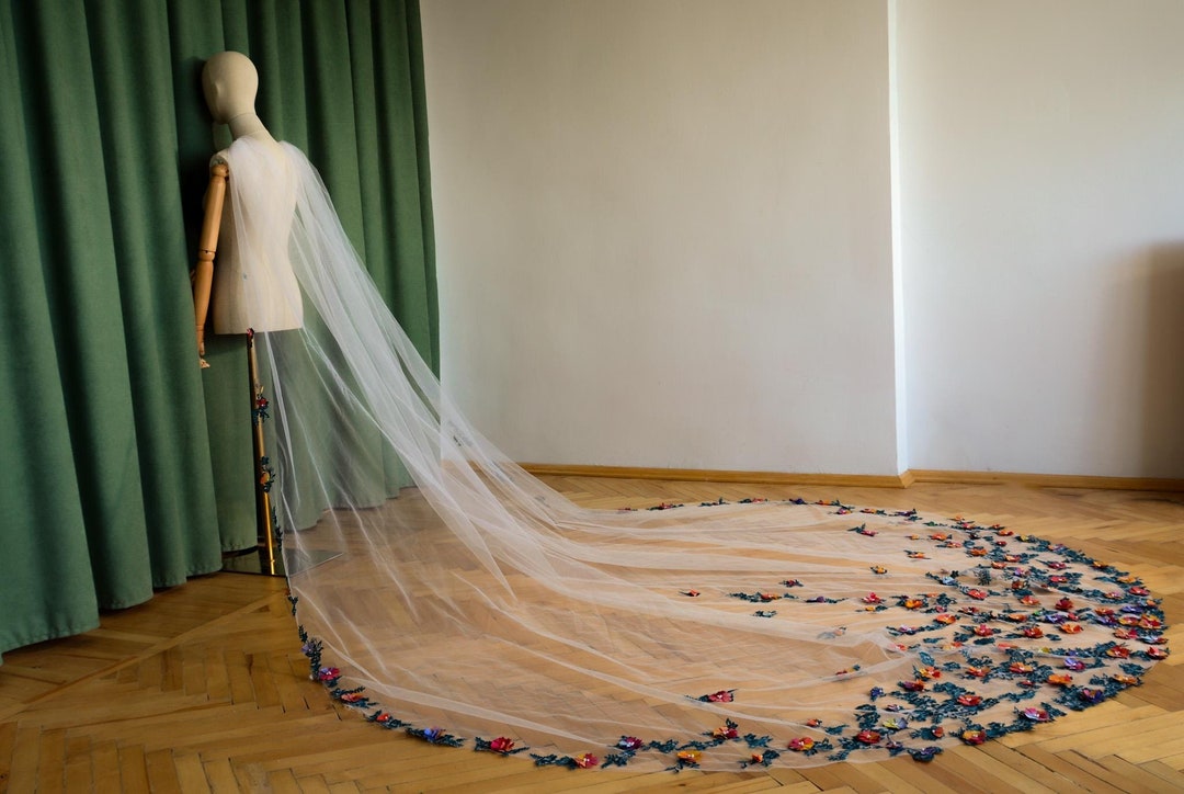 Sunset Colorful Cape, Colorful Flowers Wedding Veil, Custom 3D Colorful ...