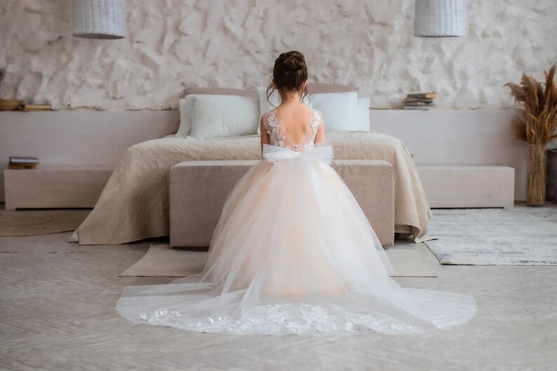 Nude Flower Girl Dress Ivory Girl Dress Princess Girl Dress Etsy
