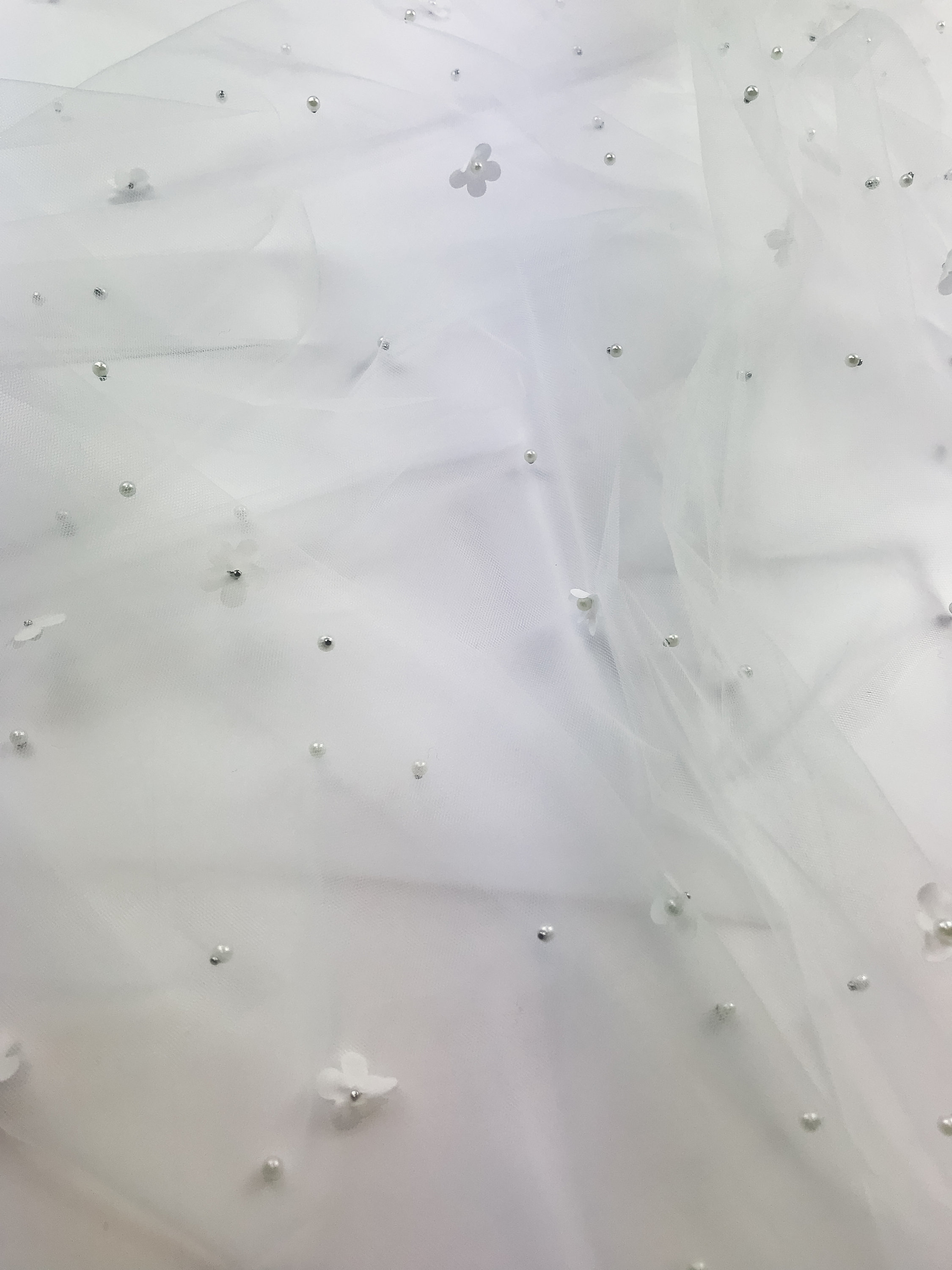Tulle With Pearls and Flowers Floral Tulle Mesh Tulle Fabric | Etsy