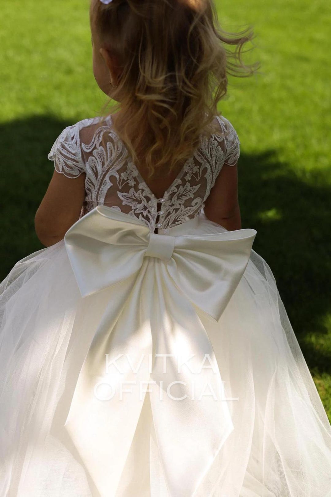 Lace Flower Girl Dress With Satin Bow, Fits Ages 1+, Classic Lace and ...