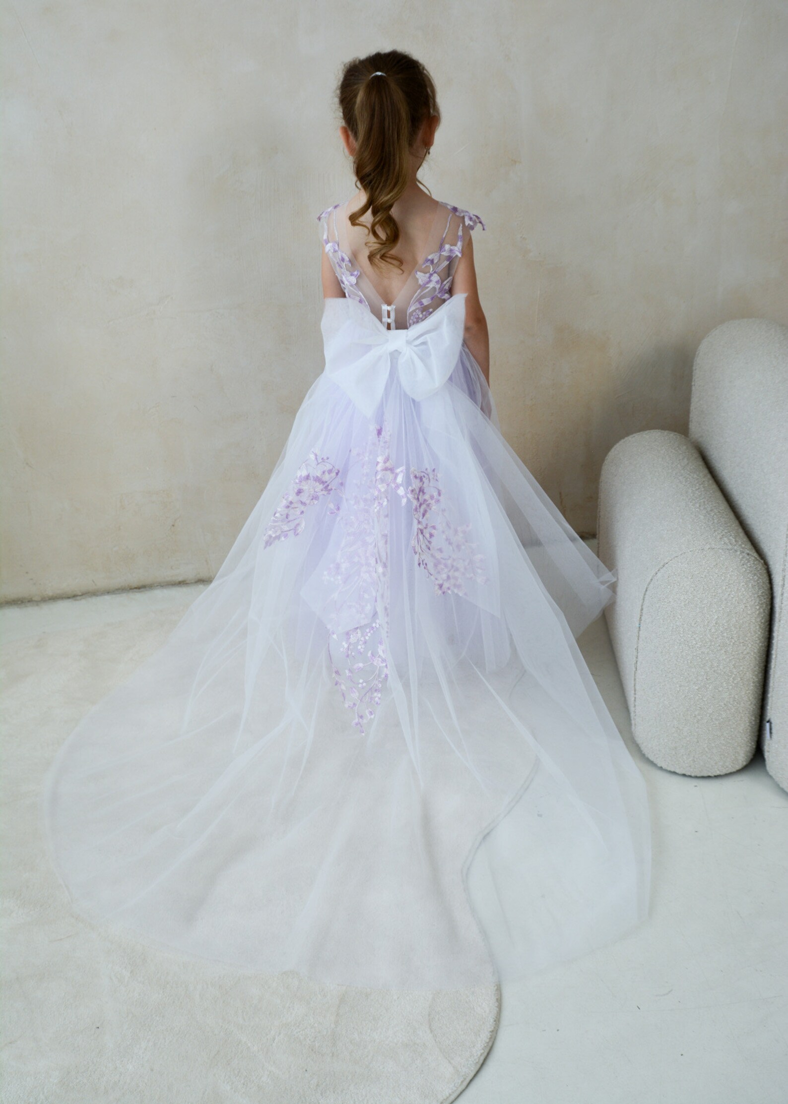 Dusty Purple Lilac Lace Flower Girl Dress, Lavender Flower Girl Dress ...