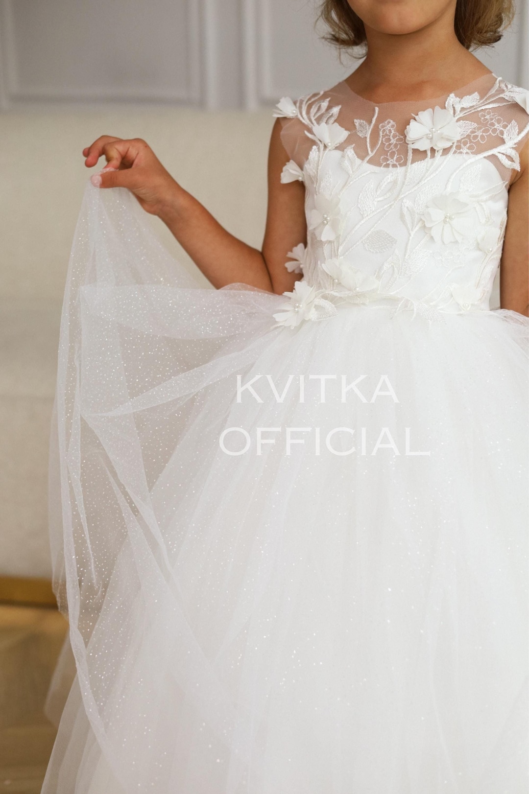 White Sparkling Flower Girl Dress, Birthday Girl Dress, Glitter Toddler ...