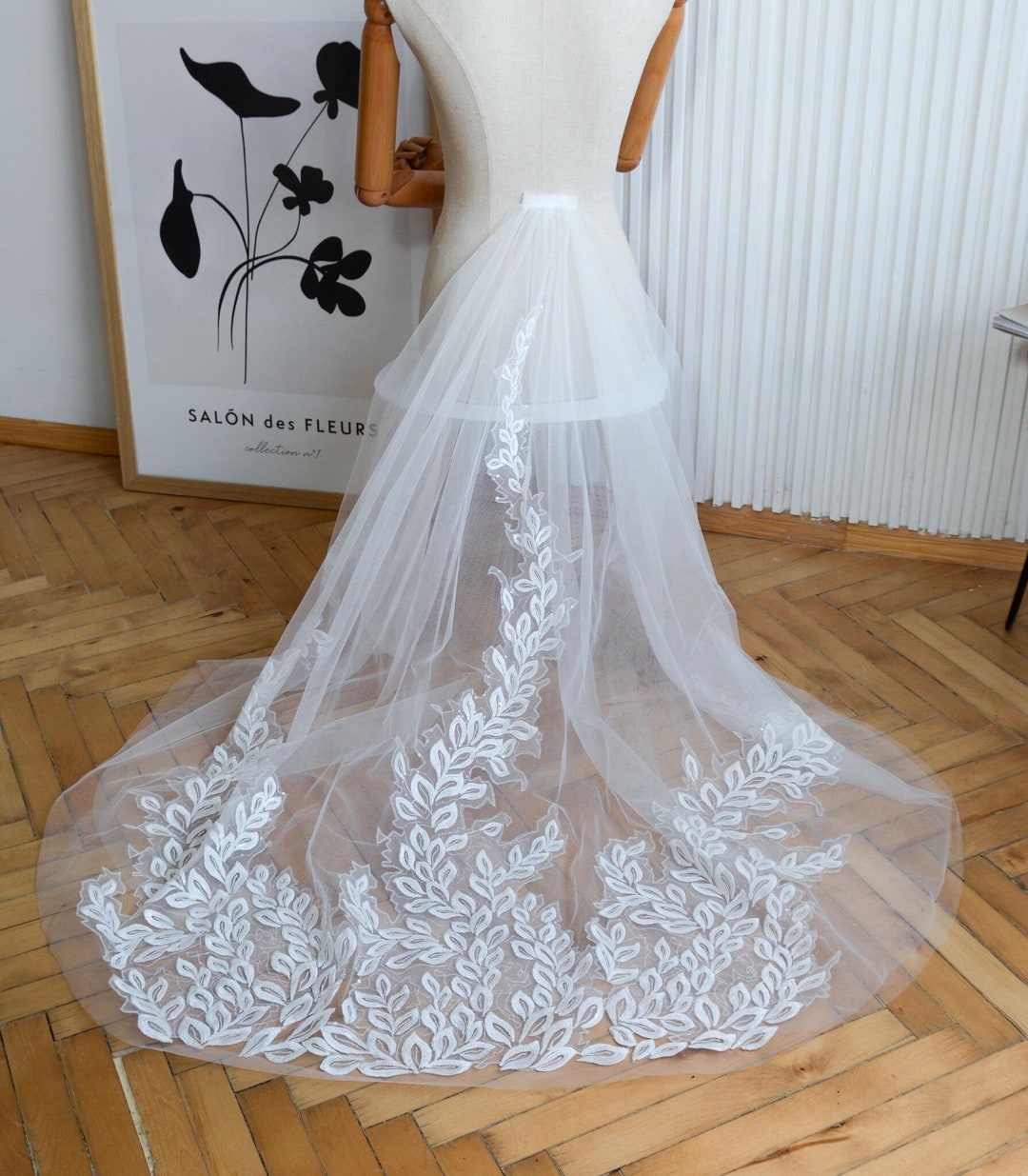 White Detachable Train With Lace,detachable Train, Ivory Removable ...