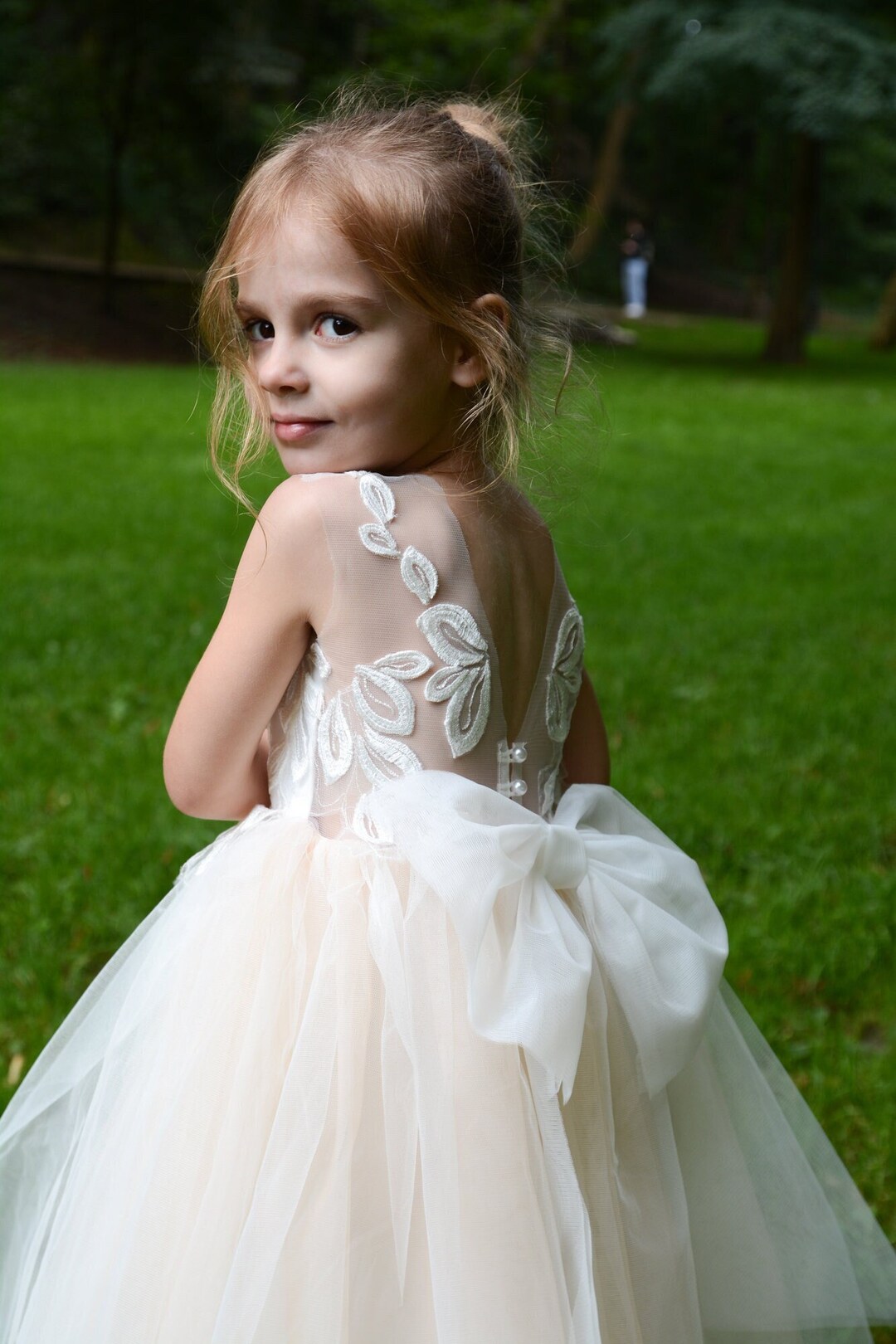 Nude Flower Girl Dress With Open Back Nude Flower Girl Dress Etsy