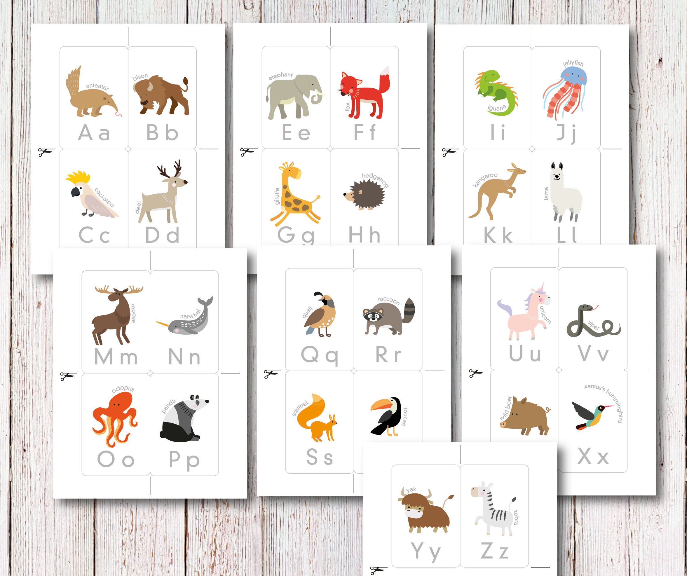 Animal Alphabet Printable Flash Cards
