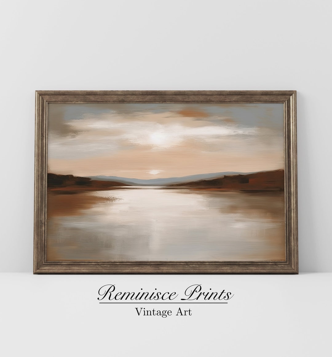 Vintage Beach Landscape Neutral Painting Muted Artwork Warm Tones ...