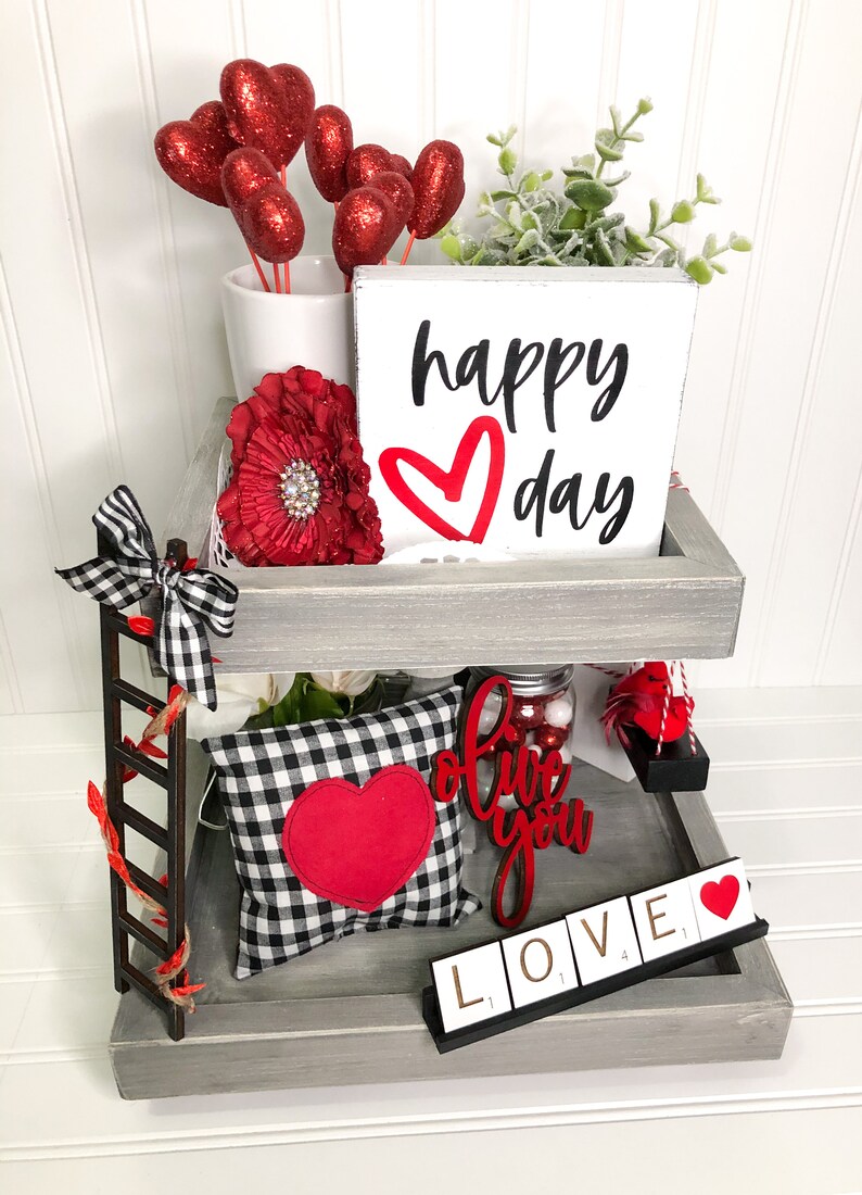 7 Piece Valentine's Day Set / Love Décor Bundle, Romantic Tiered Tray ...