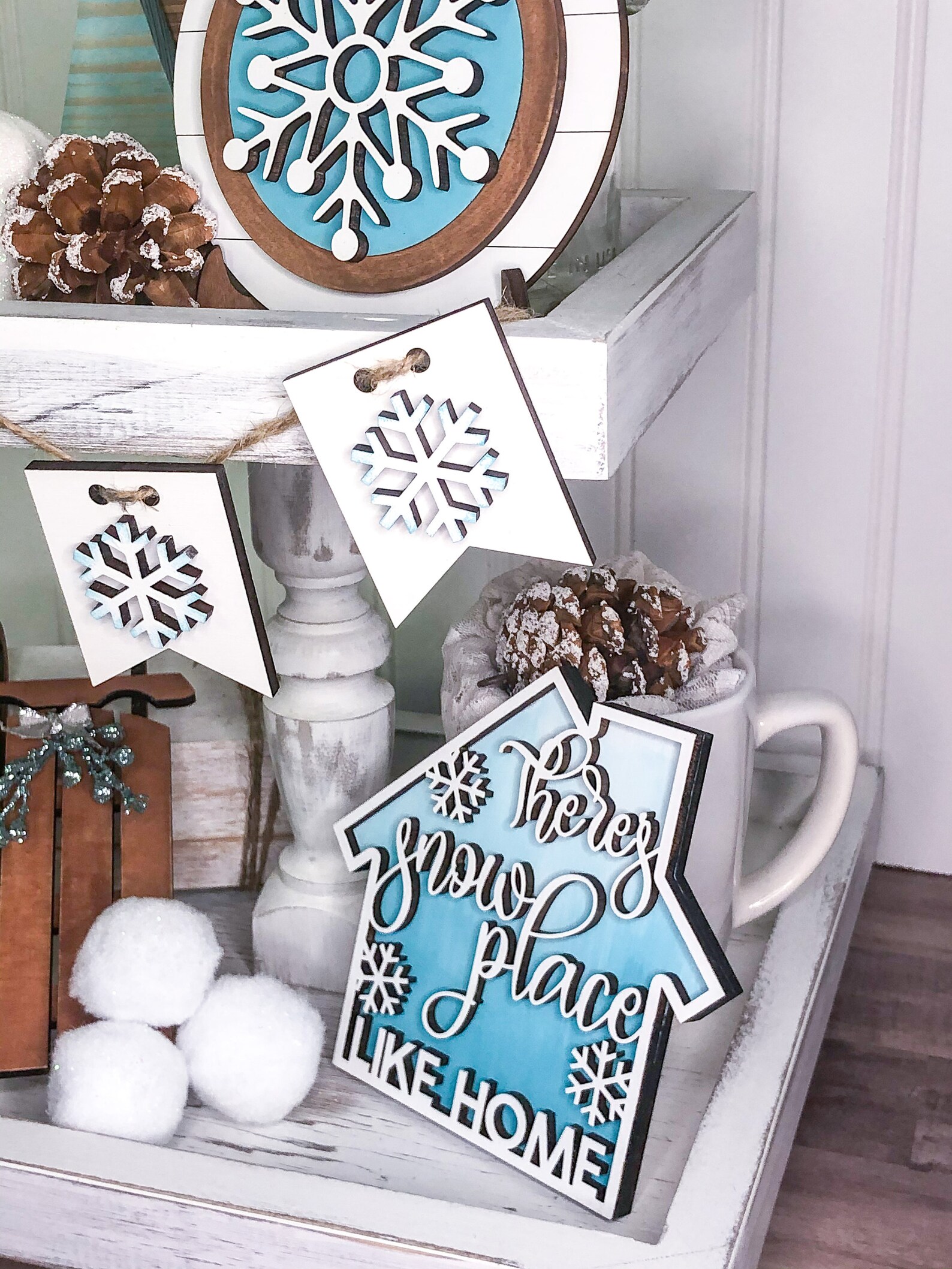 7 Piece Winter Decor Bundle Snowflake Tiered Tray Decoration - Etsy