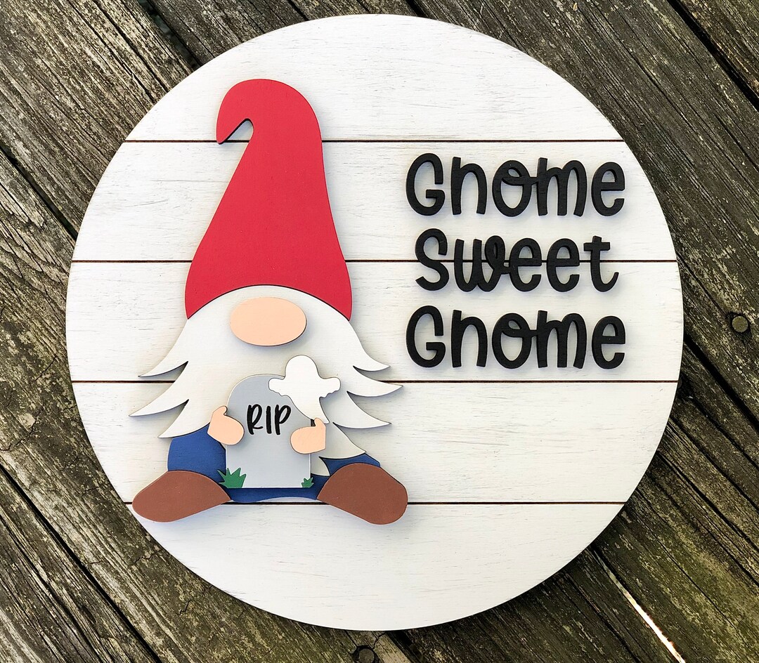 Gnome Sweet Gnome Interchangeable Wood Sign, Customized Gnome Sign ...