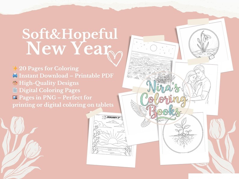 Soft & Hopeful New Year Coloring Pages | Stress Relief Adult Coloring ...