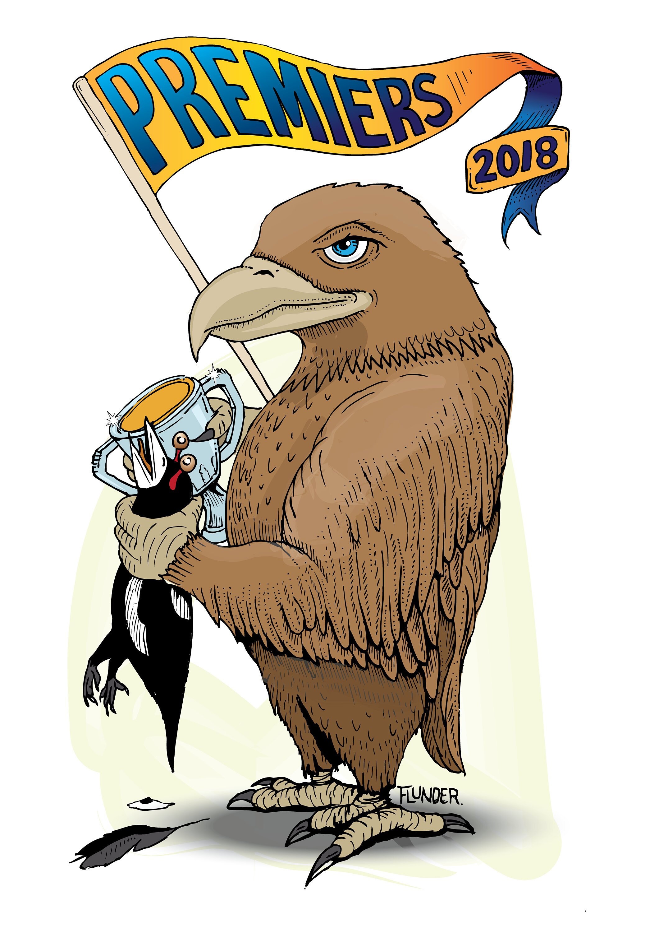 A2 West Coast Eagles 2018 Premiership Cartoon Print, Signed by the ...