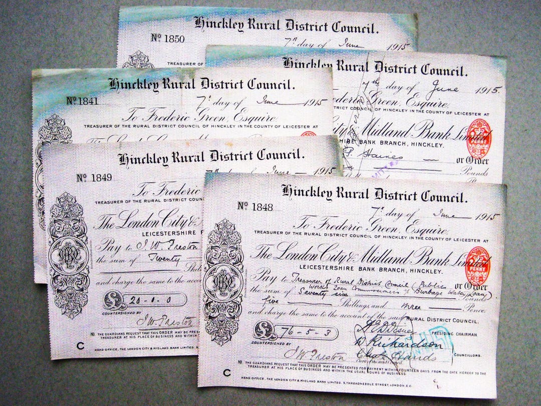 Old Handwritten 1910's Bank Cheques | London, City & Midland Bank ...