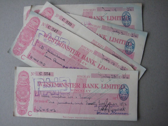 Old Handwritten Bank Cheques 1920's Westminster Bank - Etsy UK