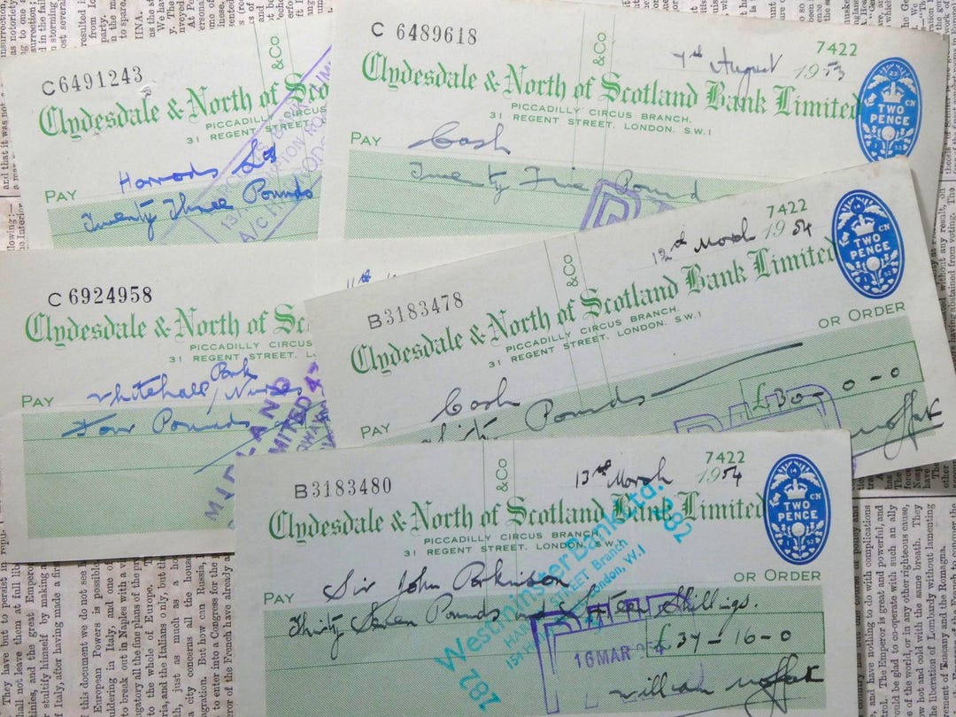 1950's Handwritten Cheques | Clydesdale & North of Scotland Bank ...
