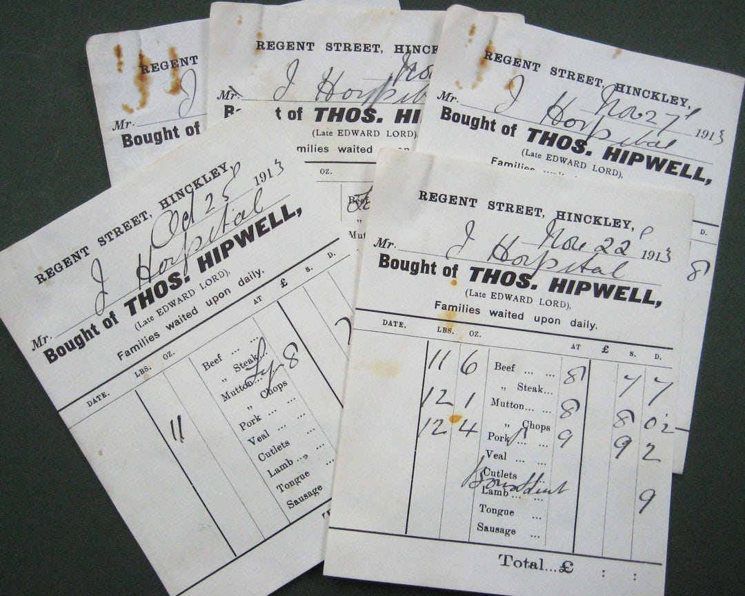 Five 1913 Invoices | Isolation Hospital Orders | Thomas Hipwell ...