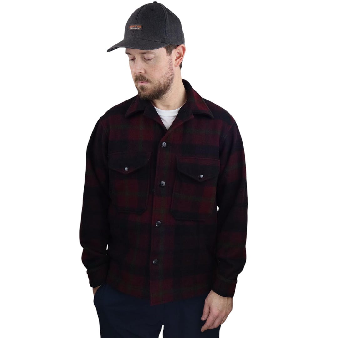 Vintage 70s 80s Made in Usa Pendleton Heavyweight Wool Shadow Ombre Plaid Field Mackinaw Cruiser ...