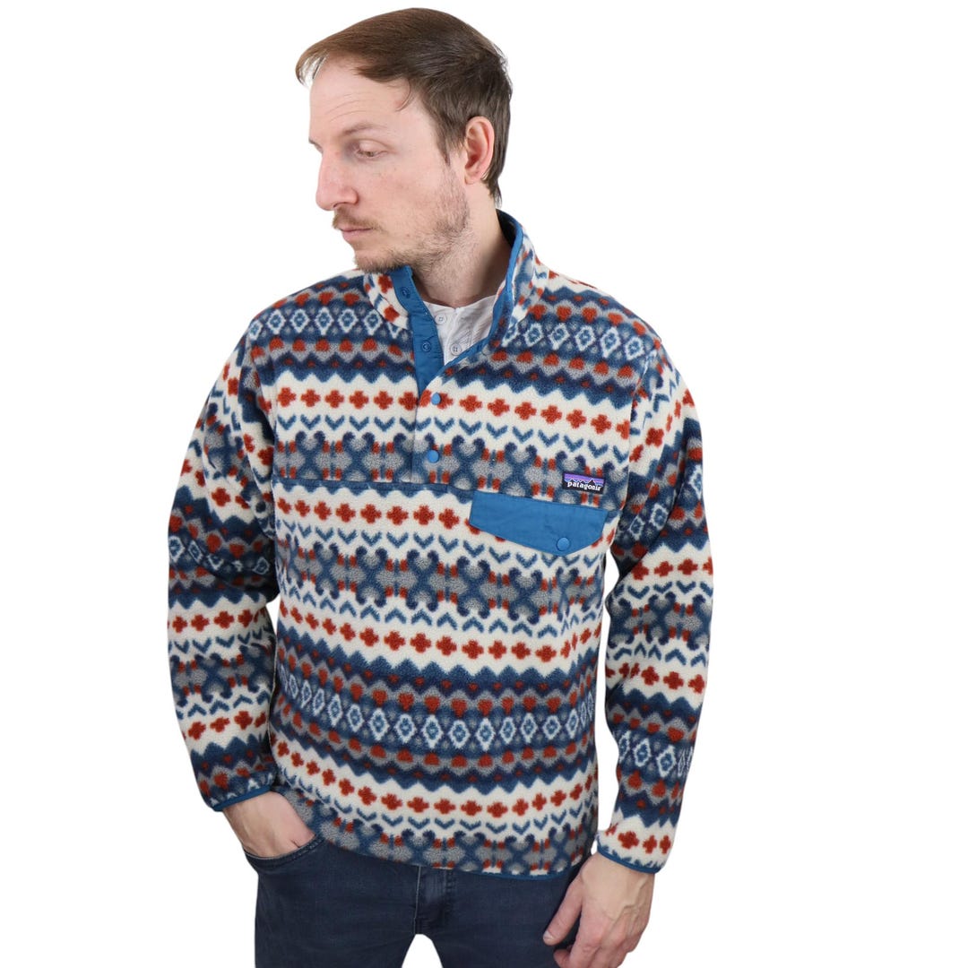 Y2K Patagonia Cliff Underwater Aztec Tribal Southwestern Synchilla Fleece Snap-t Pullover Jacket ...