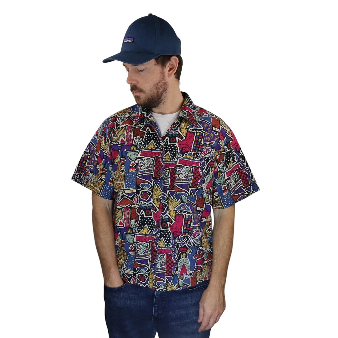 Vintage 90s Patagonia Pataloha Fishing Tribal Ethnic Island Tiki Aloha ...