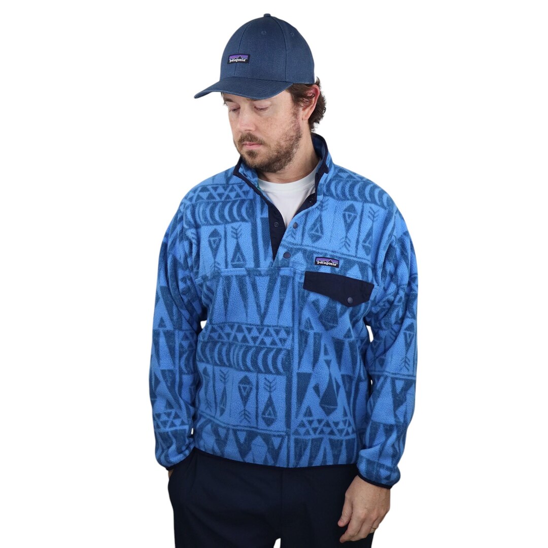 Y2K Patagonia Aztec Tribal Geo Animal Print Fish Trout Synchilla Fleece ...