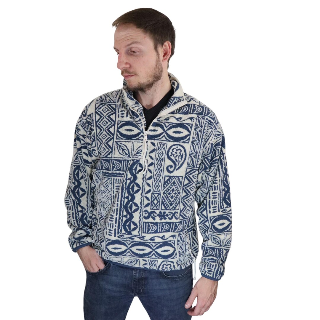 Vintage 90s REI Aztec Tribal Floral Southwestern Tapestry 3D Fleece ...