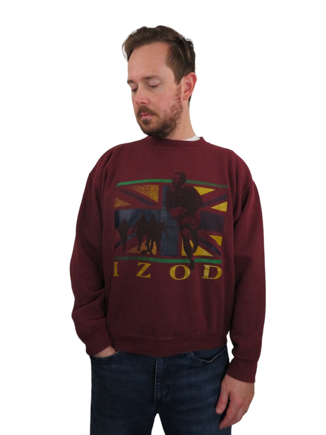 Vintage 80s 90s Izod Rugby Series Futbol Made in USA Flocked Sweatshirt ...