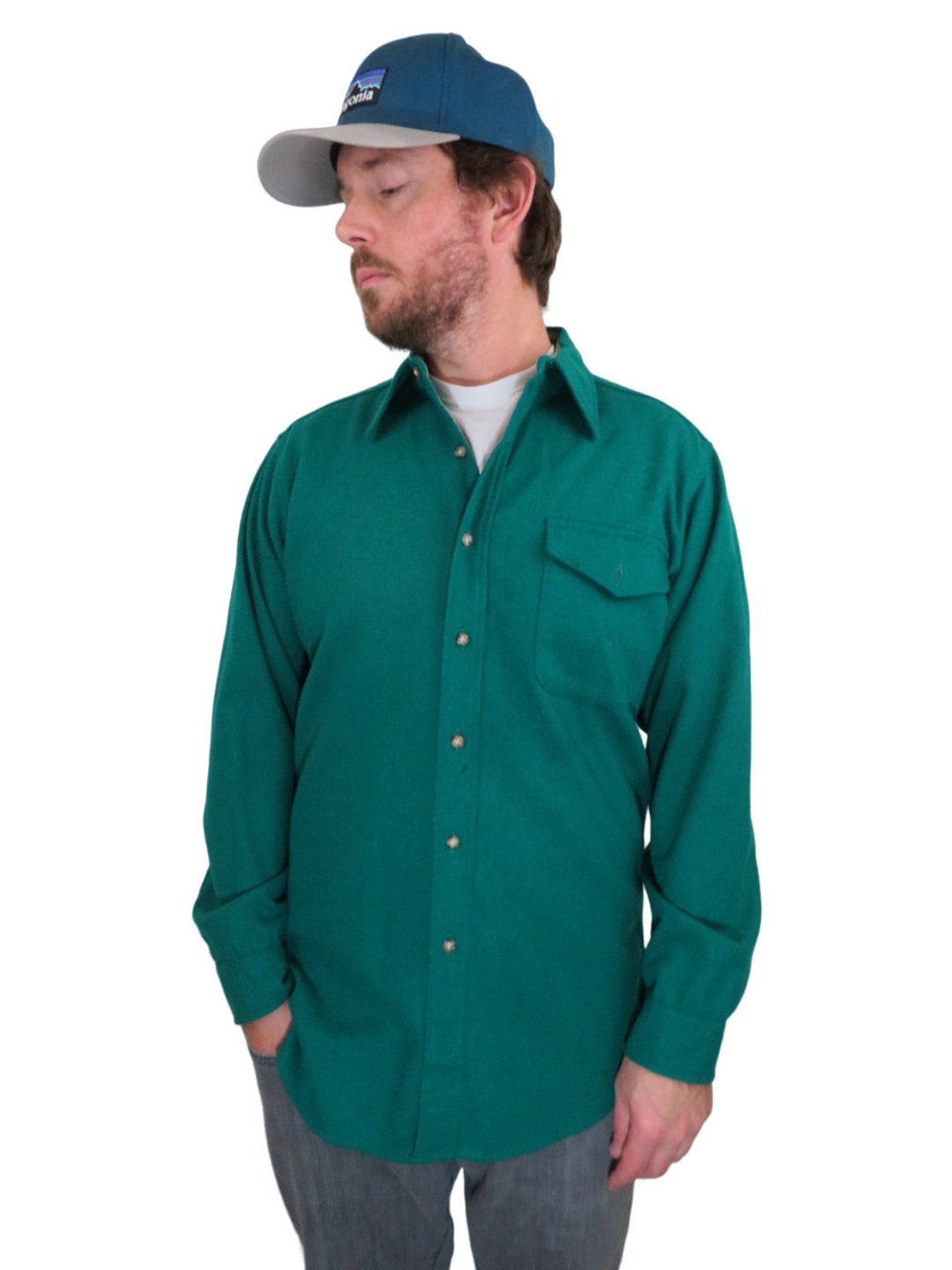 Vintage Pendleton Men's RARE Solid Green Virgin Wool Flannel Shirt Size ...