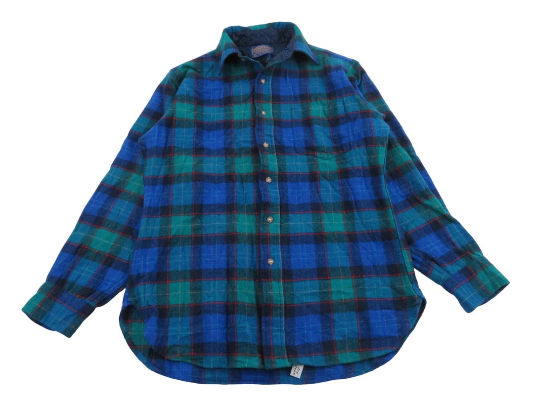 Vintage Pendleton Blue Green Ombre Shadow Plaid Wool Flannel Lodge ...