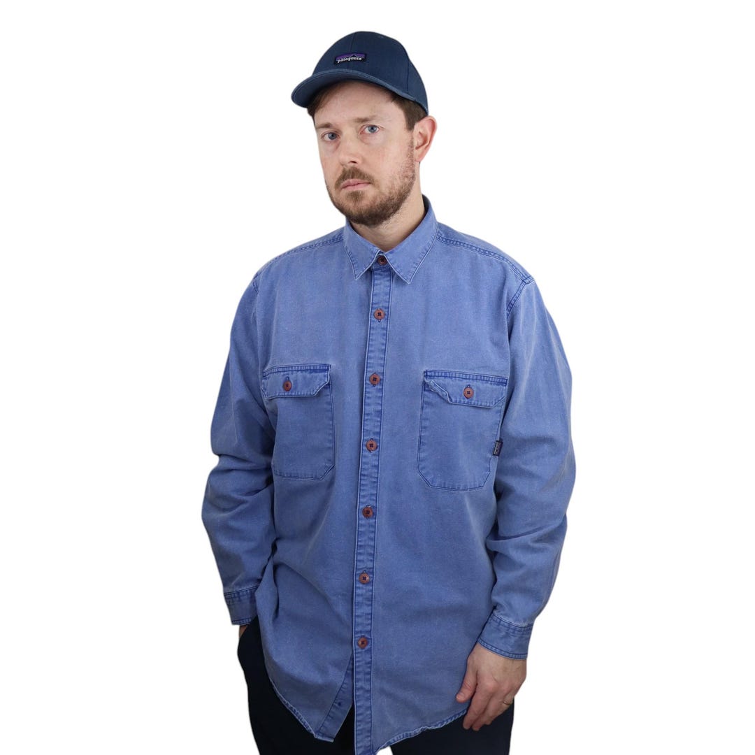 Vintage 80s 90s Patagonia Heavy Canvas Denim Long Sleeve Button Down ...