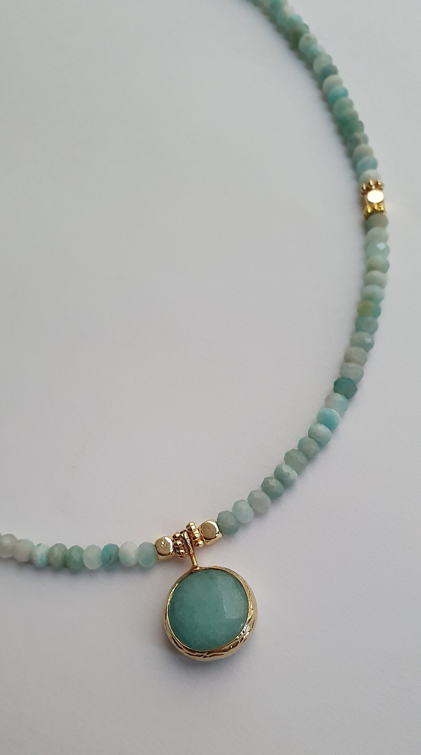 Faceted Amazonite Necklace, 3.5mm Micro Faceted Amazonite Necklace ...