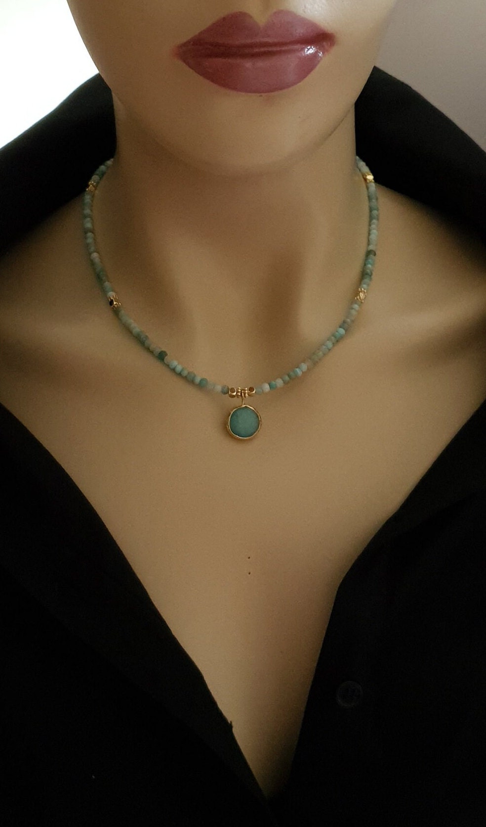 Faceted Amazonite Necklace, 3.5mm Micro Faceted Amazonite Necklace ...