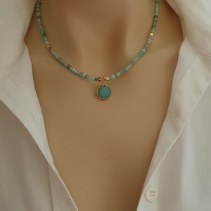 Faceted Amazonite Necklace, 3.5mm Micro Faceted Amazonite Necklace ...