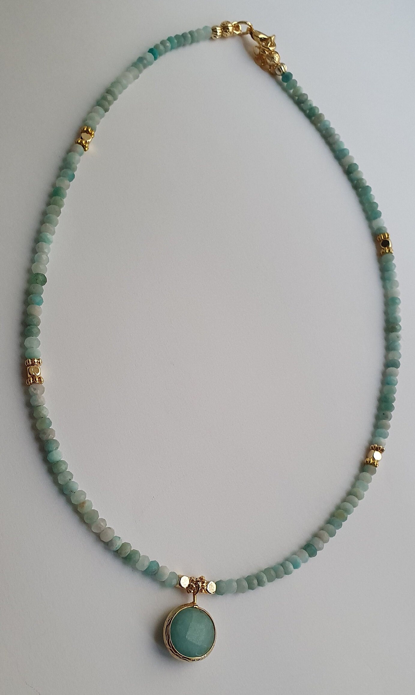 Faceted Amazonite Necklace, 3.5mm Micro Faceted Amazonite Necklace ...