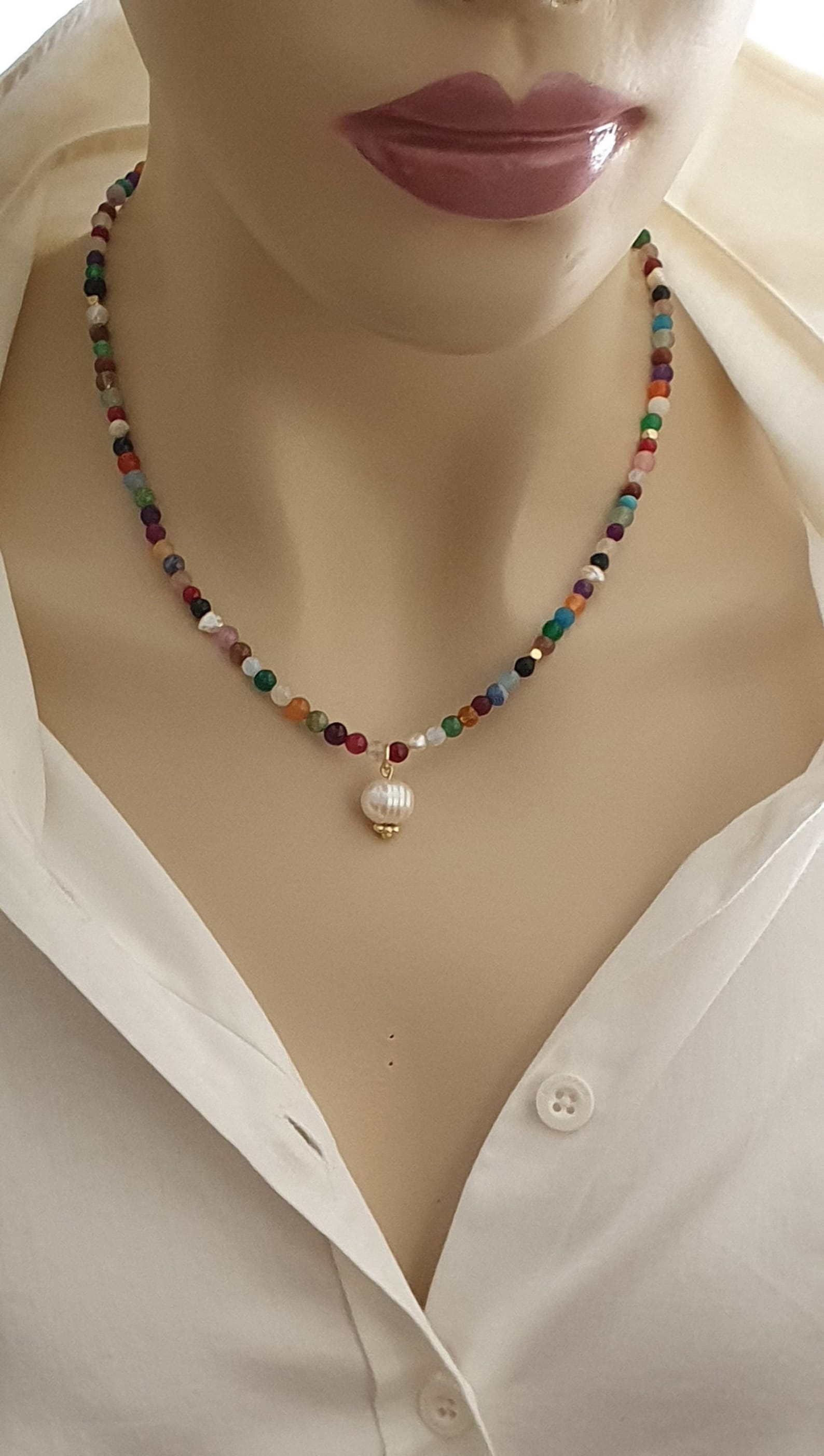 Multi Color Gemstone Necklace Multi Color Mixed Gemstone With - Etsy