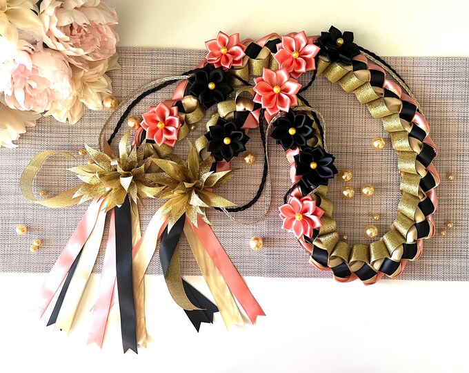 Open Lei - Gold and Black and Peach Color Braided Lei - Etsy