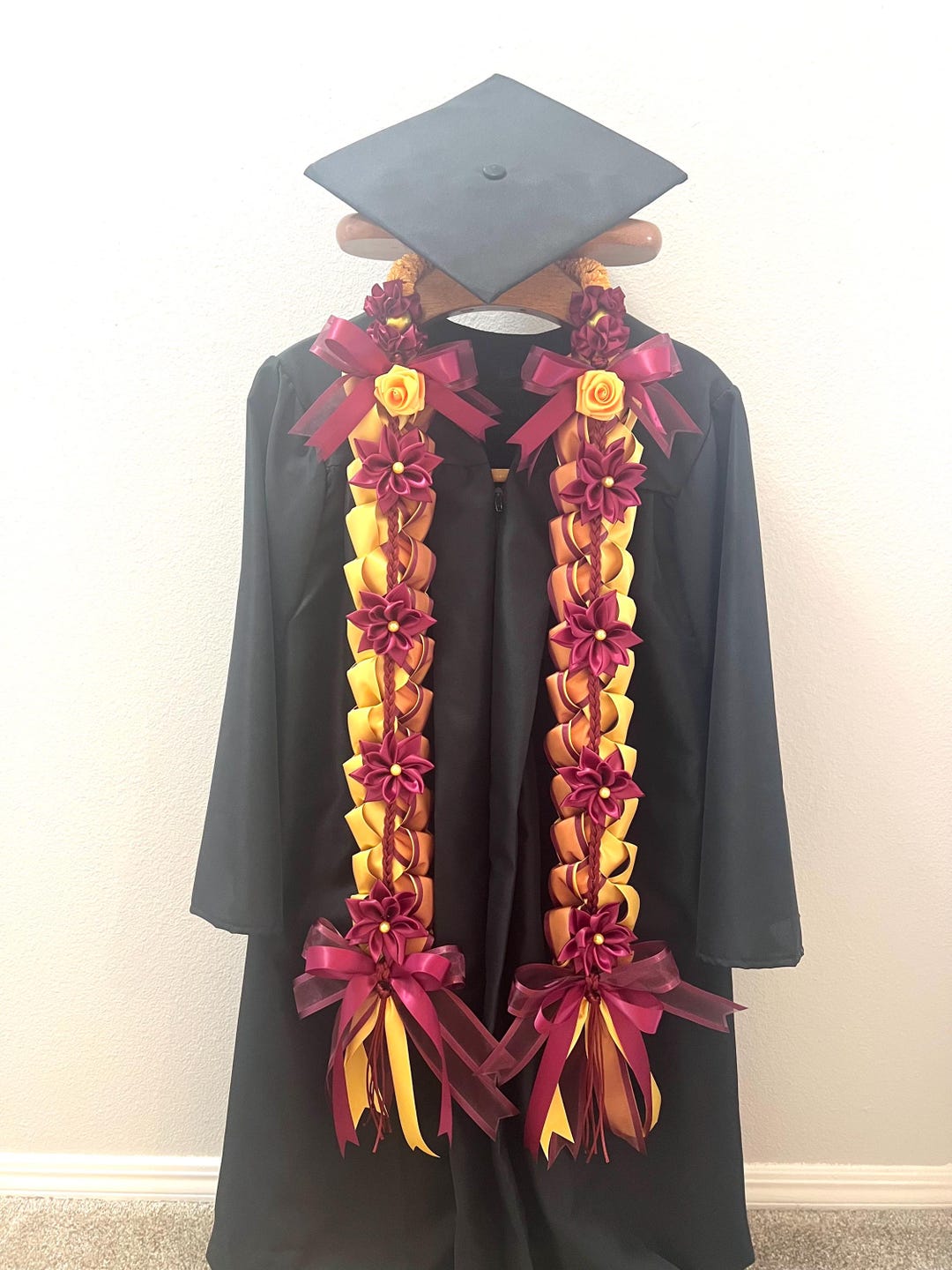 Thick Braided Open Lei - Burgundy and Yellow - Etsy