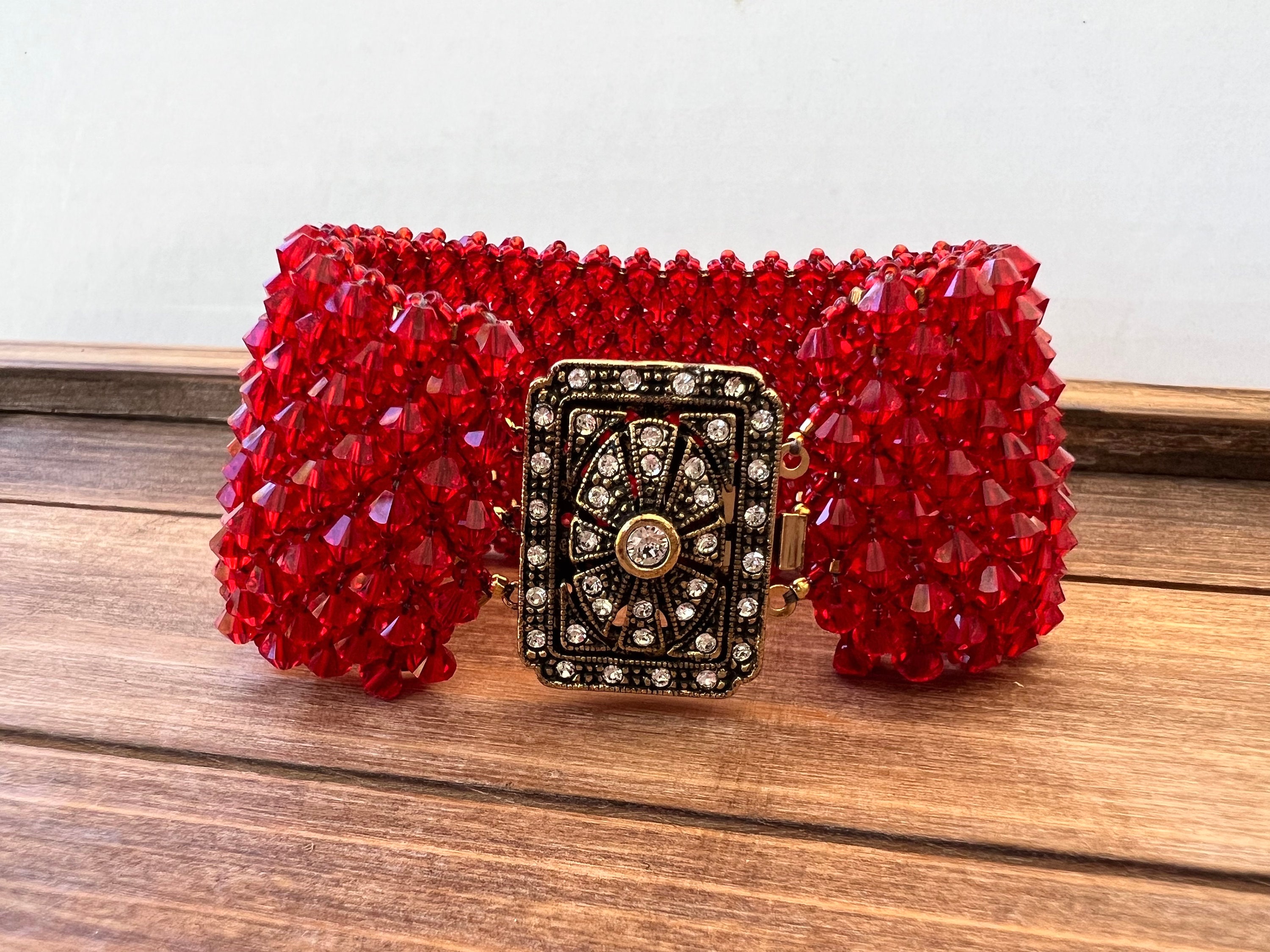 Wide Red Bracelet, Wide Red Crystal Bracelet, Made With Swarovski Light ...