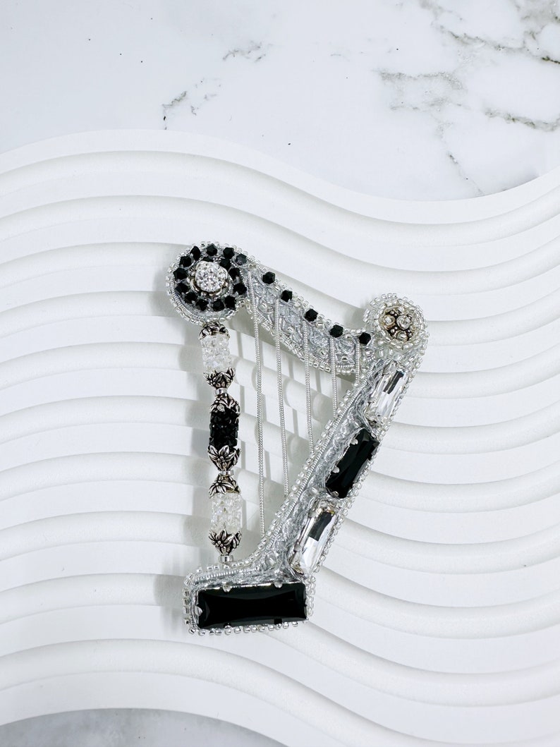 Black and White Harp Brooch, Unique Jewelry, Harp Brooch, Gift for ...