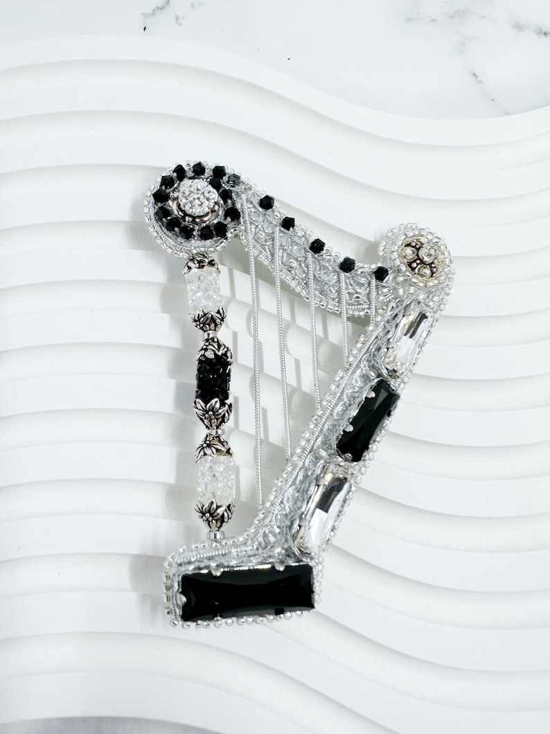 Black and White Harp Brooch, Unique Jewelry, Harp Brooch, Gift for ...