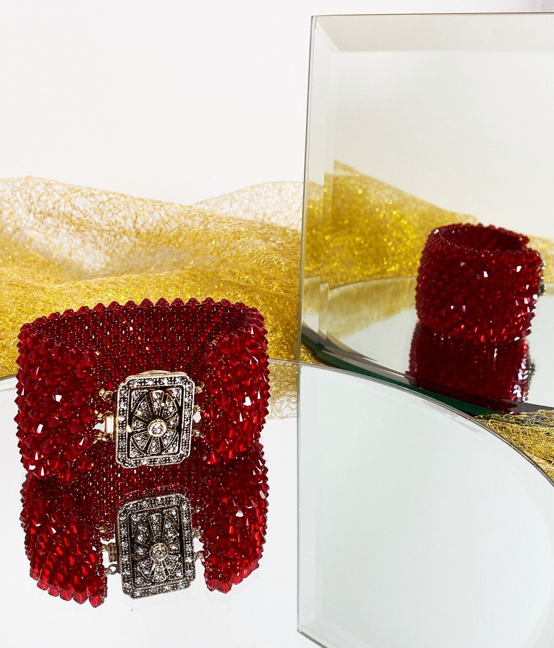 Wide Red Bracelet, Wide Red Crystal Bracelet, Made With Swarovski Light ...