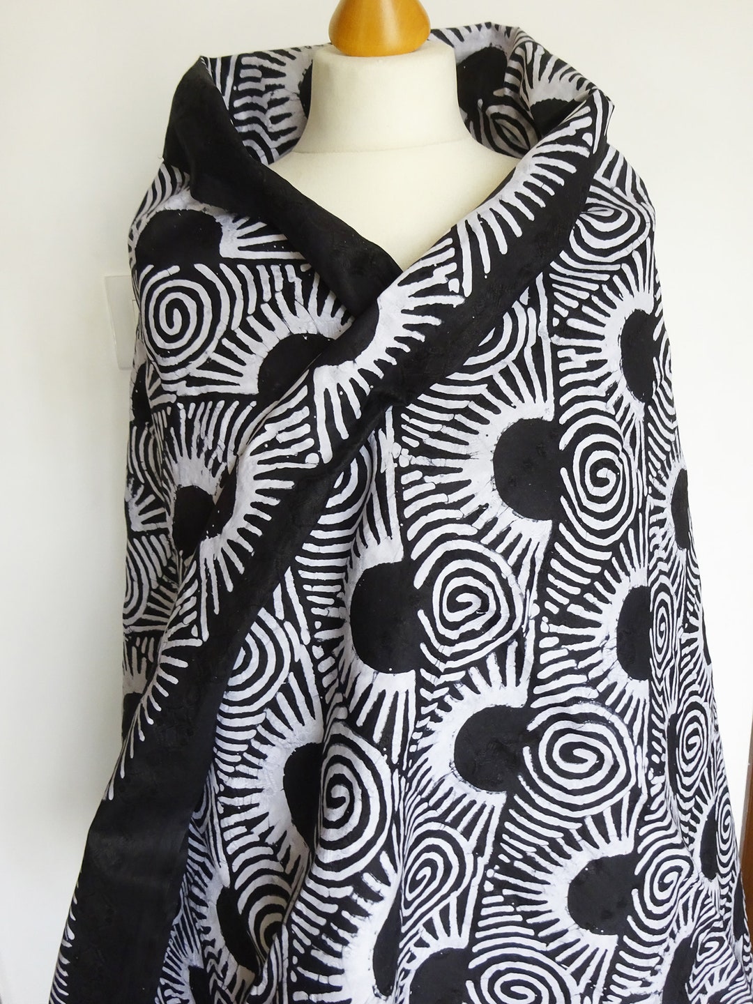 Black and White Batik Fabric, Monochrome Fabric, Hand Stamped Fabric ...