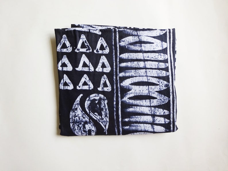 Indigo Hand Drawn Fabric, African Batik, Artisan Modern Adire Fabric by ...