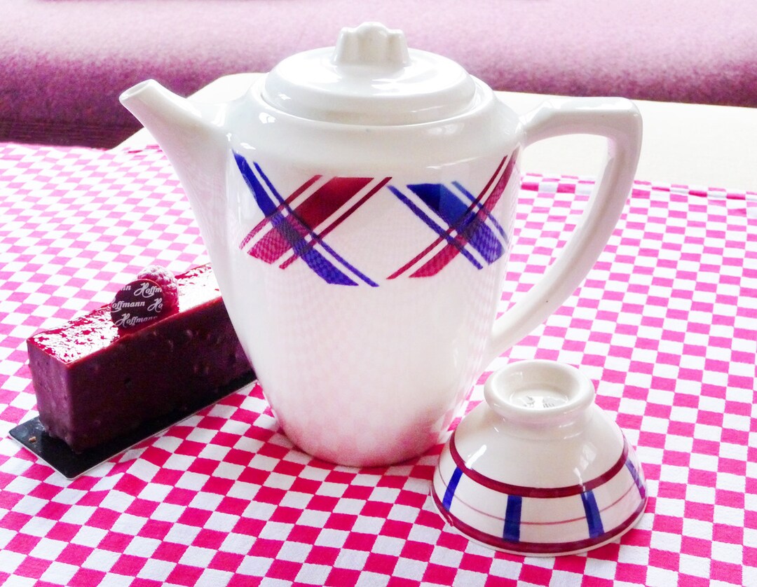 Gorgeous Coffee Pot DIGOIN Basque Red and Cobalt Blue Check, French ...