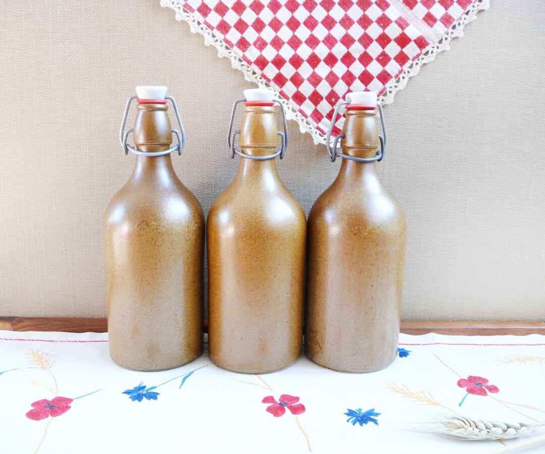 Beautiful STONEWARE Bottle, Functional, Rustic Vintage French Pottery ...