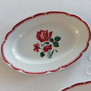 A Beautiful OVAL Serving Dish, Small Badonviller RED Roses Dish, Hand ...