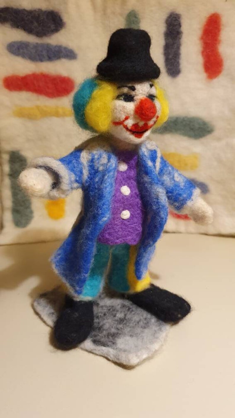 Clown Felted Figurin, Art Doll, Magical Clown, Hand Made, Clown Wool ...