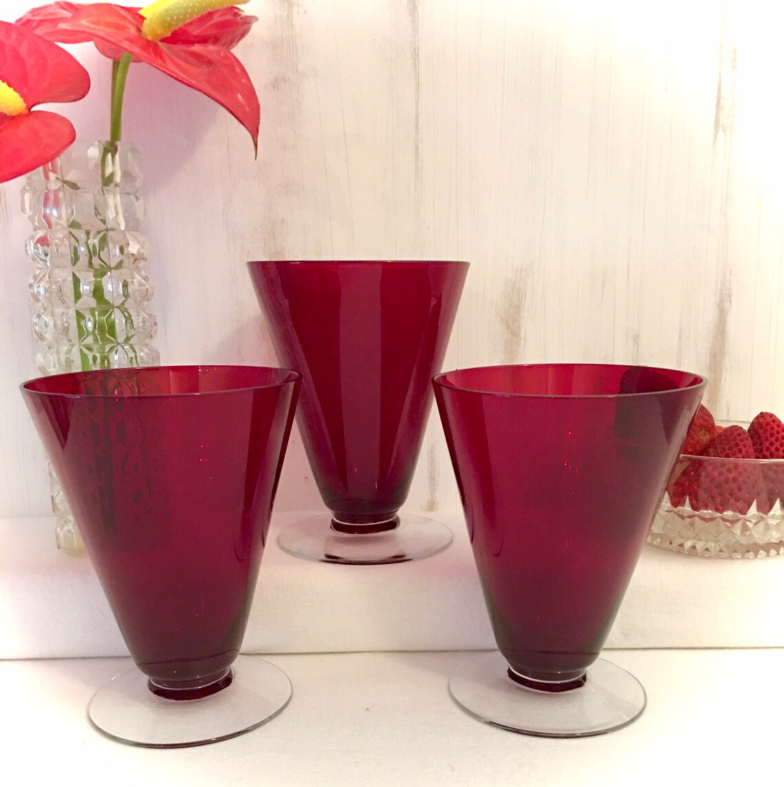 Wine Glasses Ruby Red/ Water Wine Glasses/ Vintage Wine | Etsy