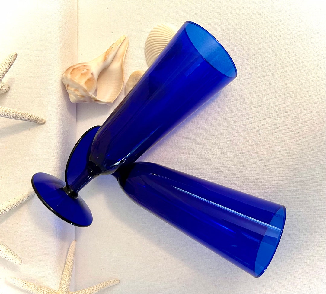 Champagne Wine Water Cobalt Blue Pilsners Gorgeous Set of 2 Excellent ...