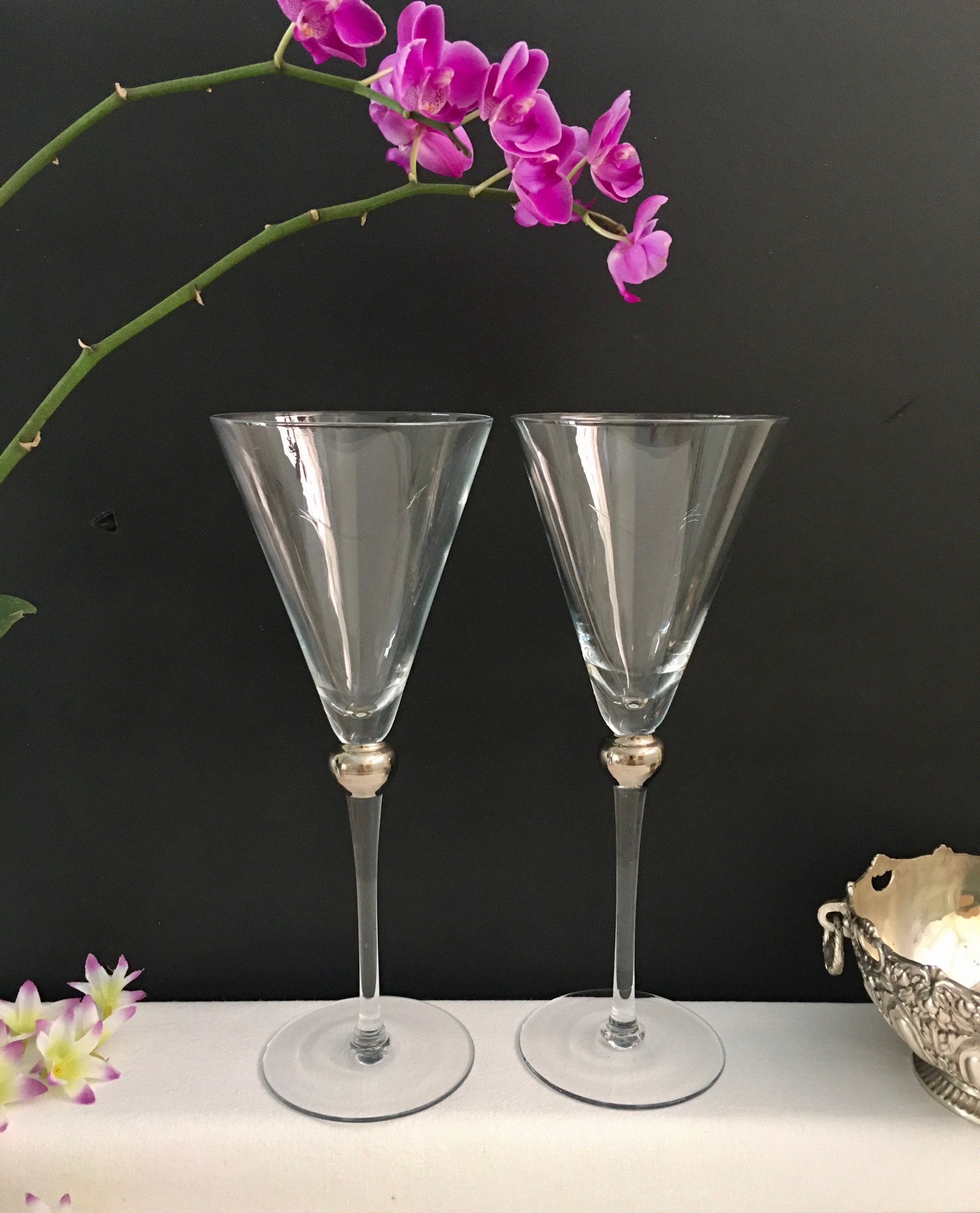 Champagne Flutes Elegant/ Bell Shaped Champagne Flutes/ Platinum Ball ...